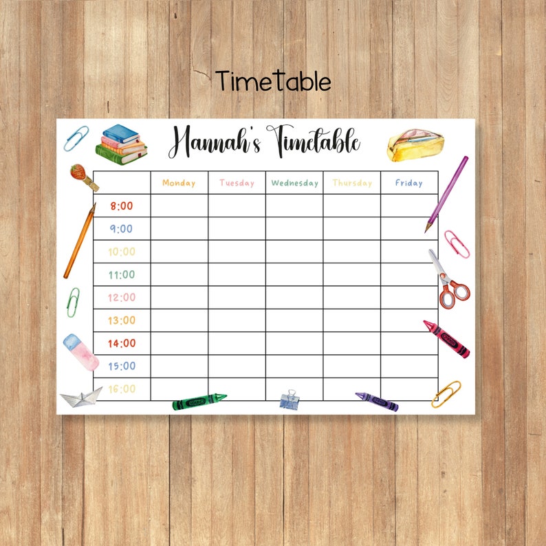 Back to School Timetable, Editable Kids Timetable, Elementary Kids ...