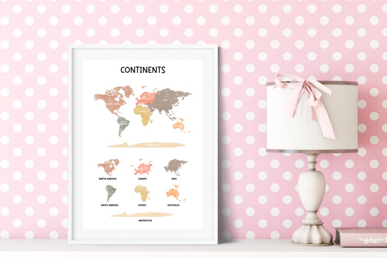 Continents Educational Poster Kids Map Print Kids - Etsy