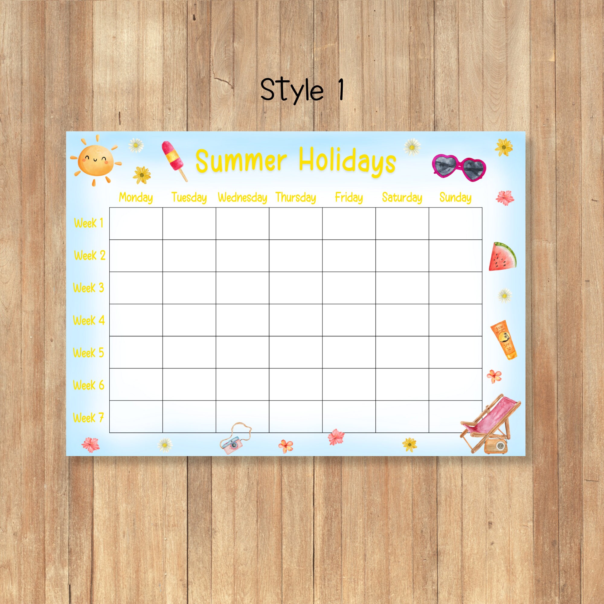 Printable Summer Holiday Planner, Kids Summer Holiday Calendar, Summer ...