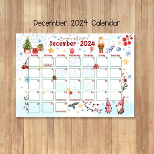 Printable December 2024 Calendar, Watercolour 2024 Calendar, Kids ...