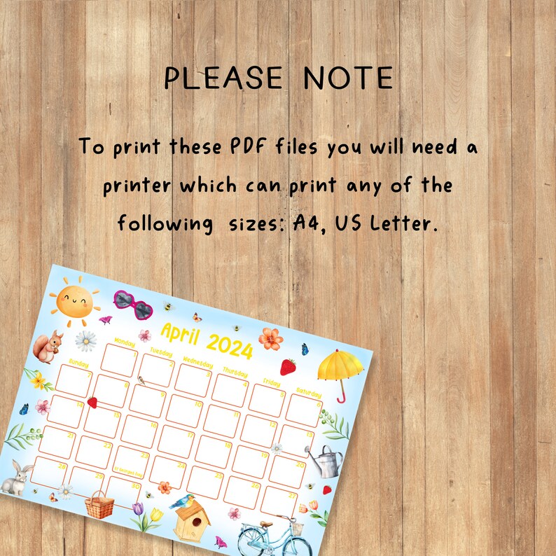 Printable April 2024 Calendar, Editable 2024 Calendar, Kids Spring ...