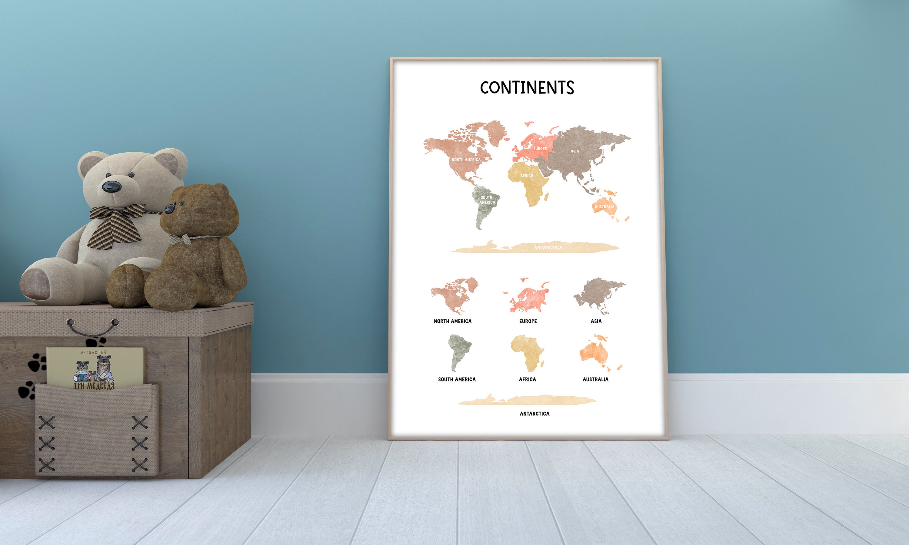 Continents Educational Poster Kids Map Print Kids - Etsy