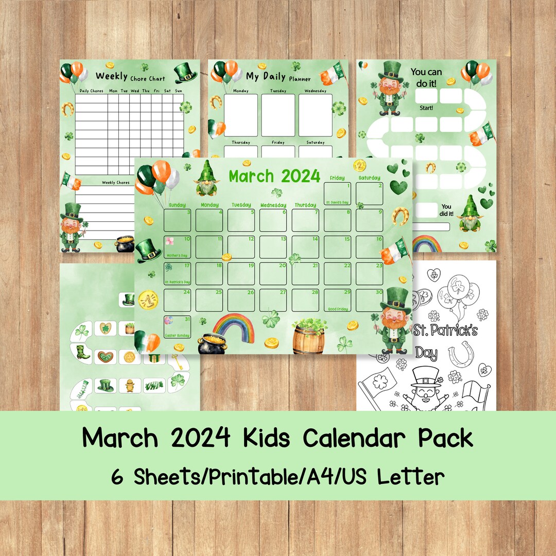 2024 Printable Calendars, Printable Kids Calendar Pack, Watercolor ...