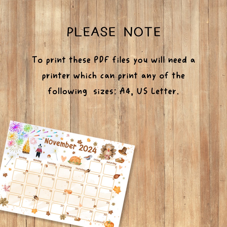 Printable November 2024 Calendar, Watercolour 2024 Calendar, Kids ...