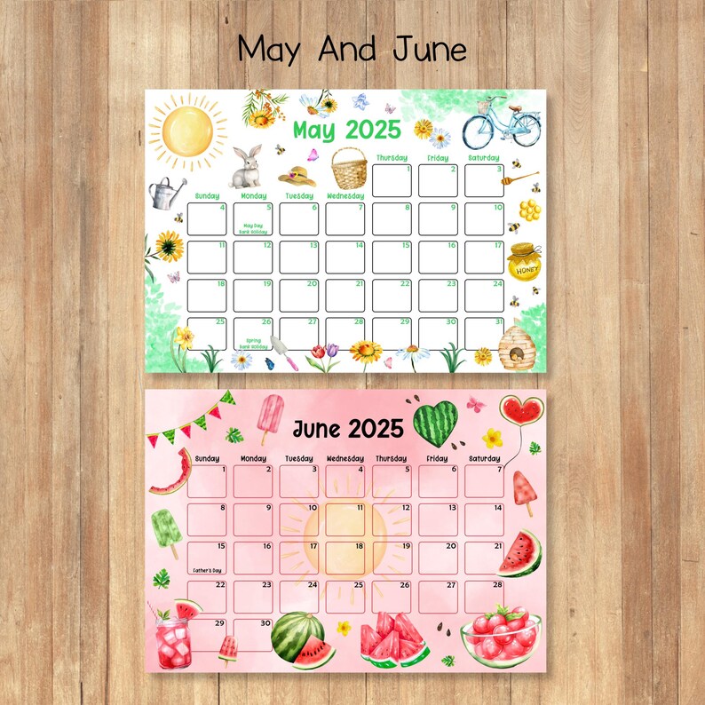 2025 Printable Calendars, Printable Kids Calendars, Watercolor ...