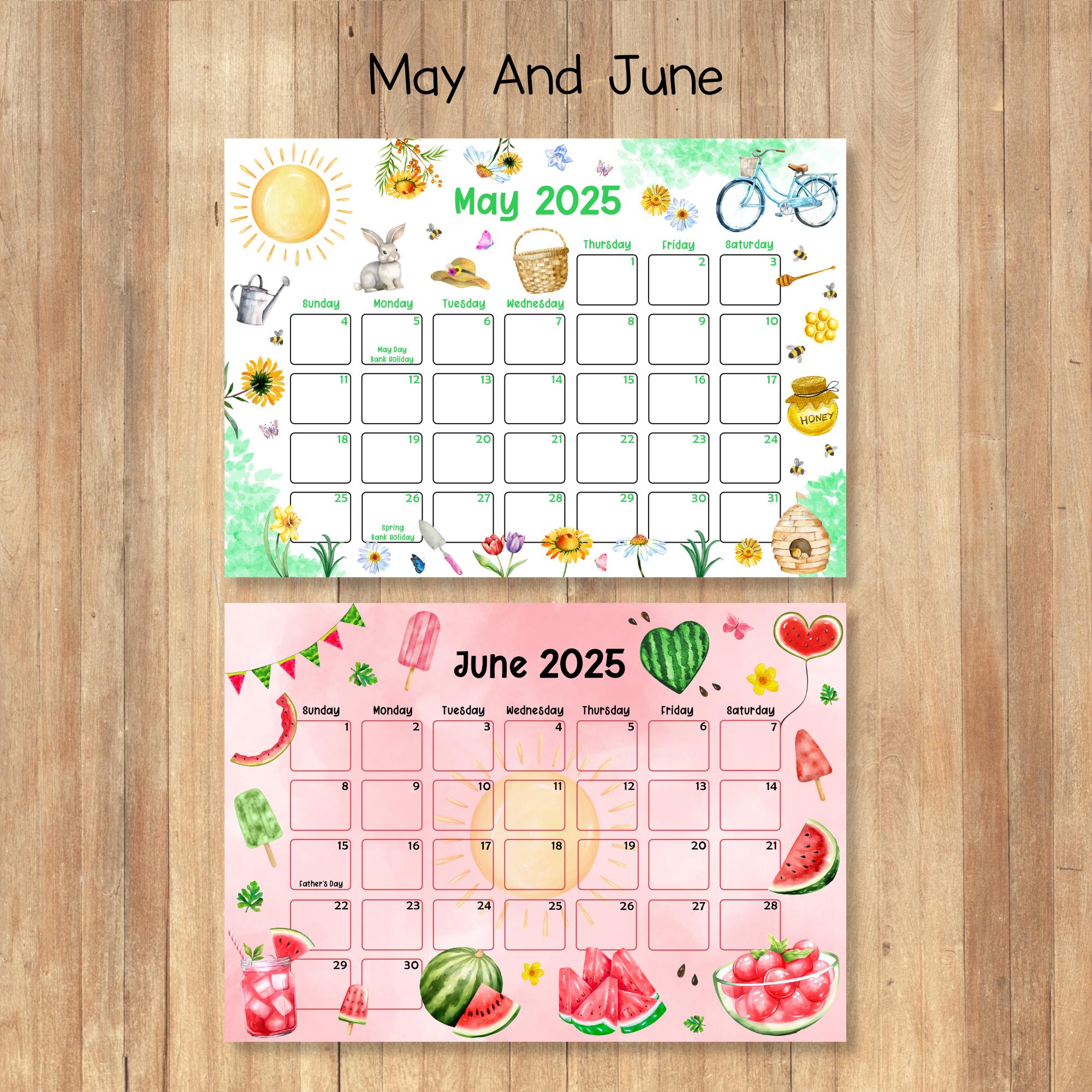 2025 Printable Calendars, Printable Kids Calendars, Watercolor ...
