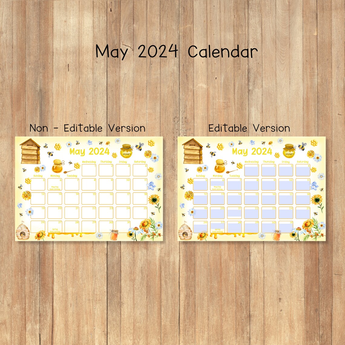 2024 May Printable Calendars, Printable Kids Calendar Pack, Watercolor ...
