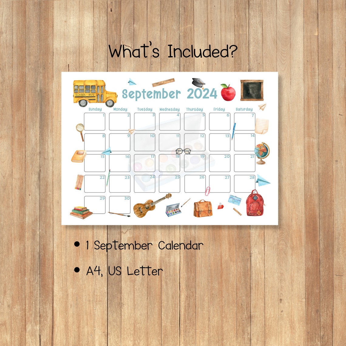 Printable September 2024 Calendar, Editable 2024 Calendar, Kids Spring ...