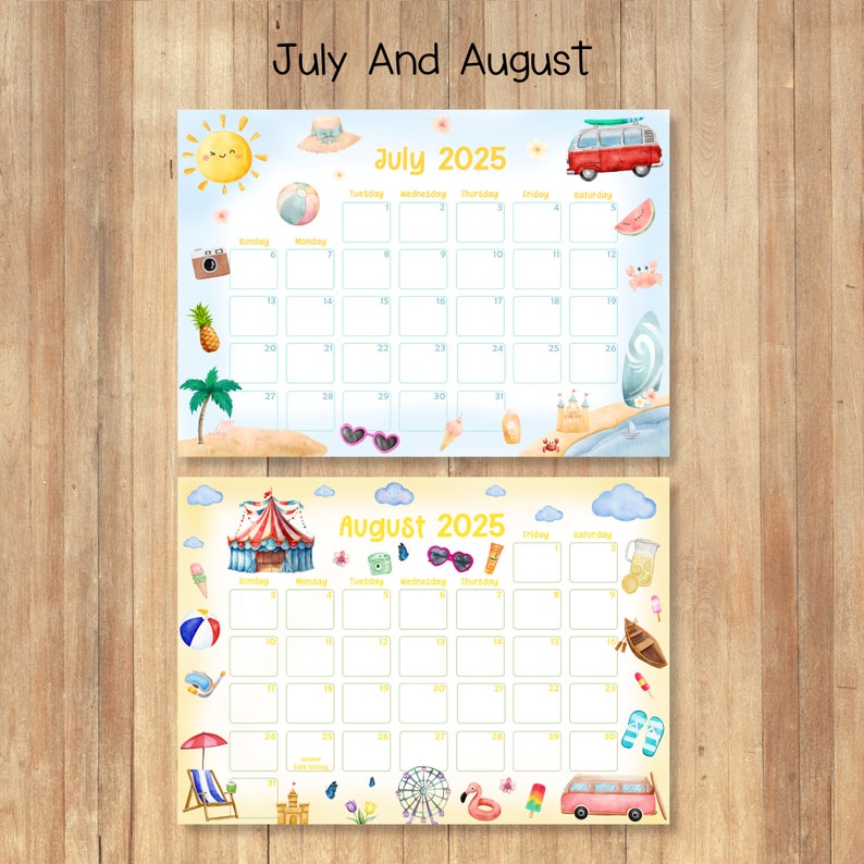2025 Printable Calendars, Printable Kids Calendars, Watercolor ...
