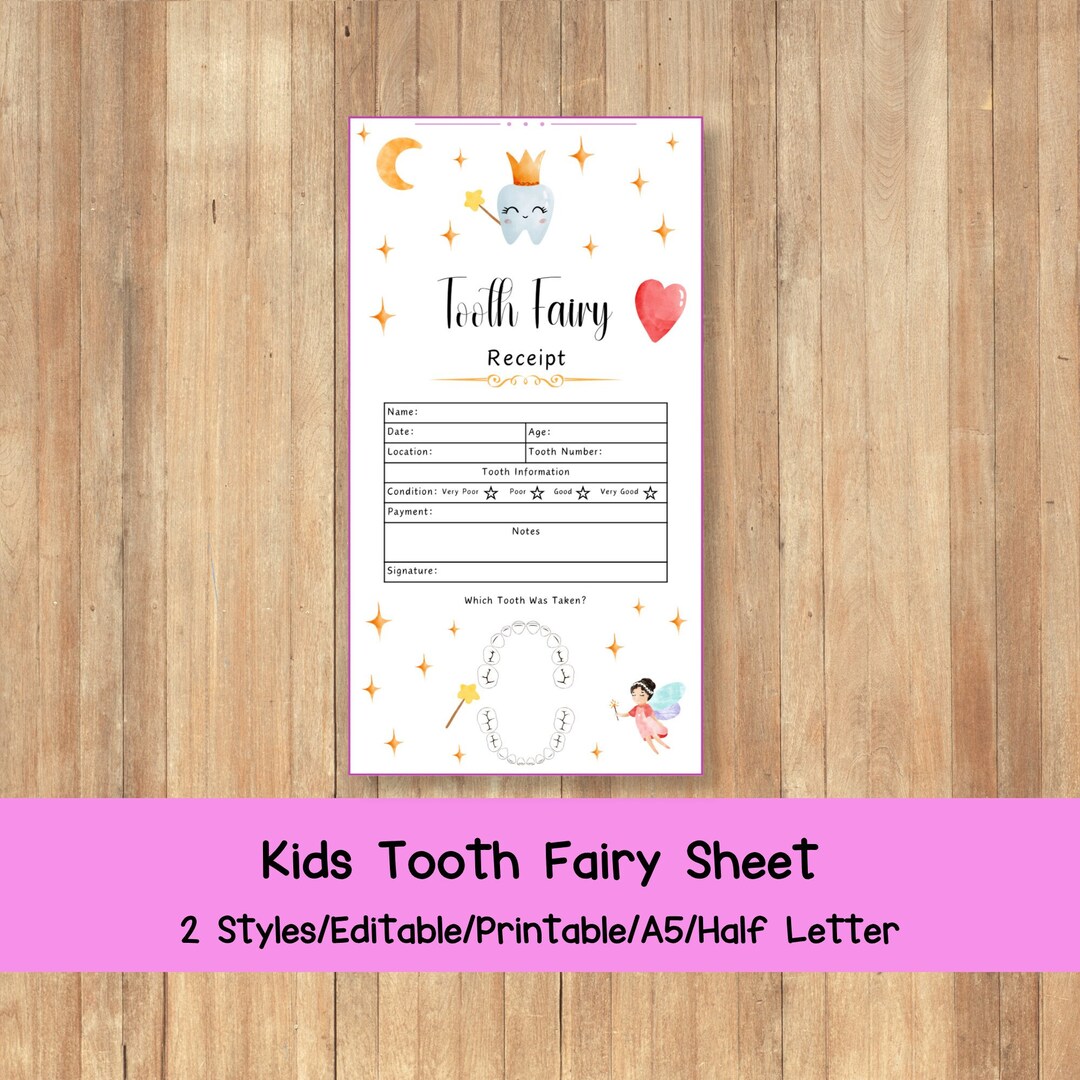 Editable Tooth Fairy Receipt, Printable Kids Certificate, Realistic ...