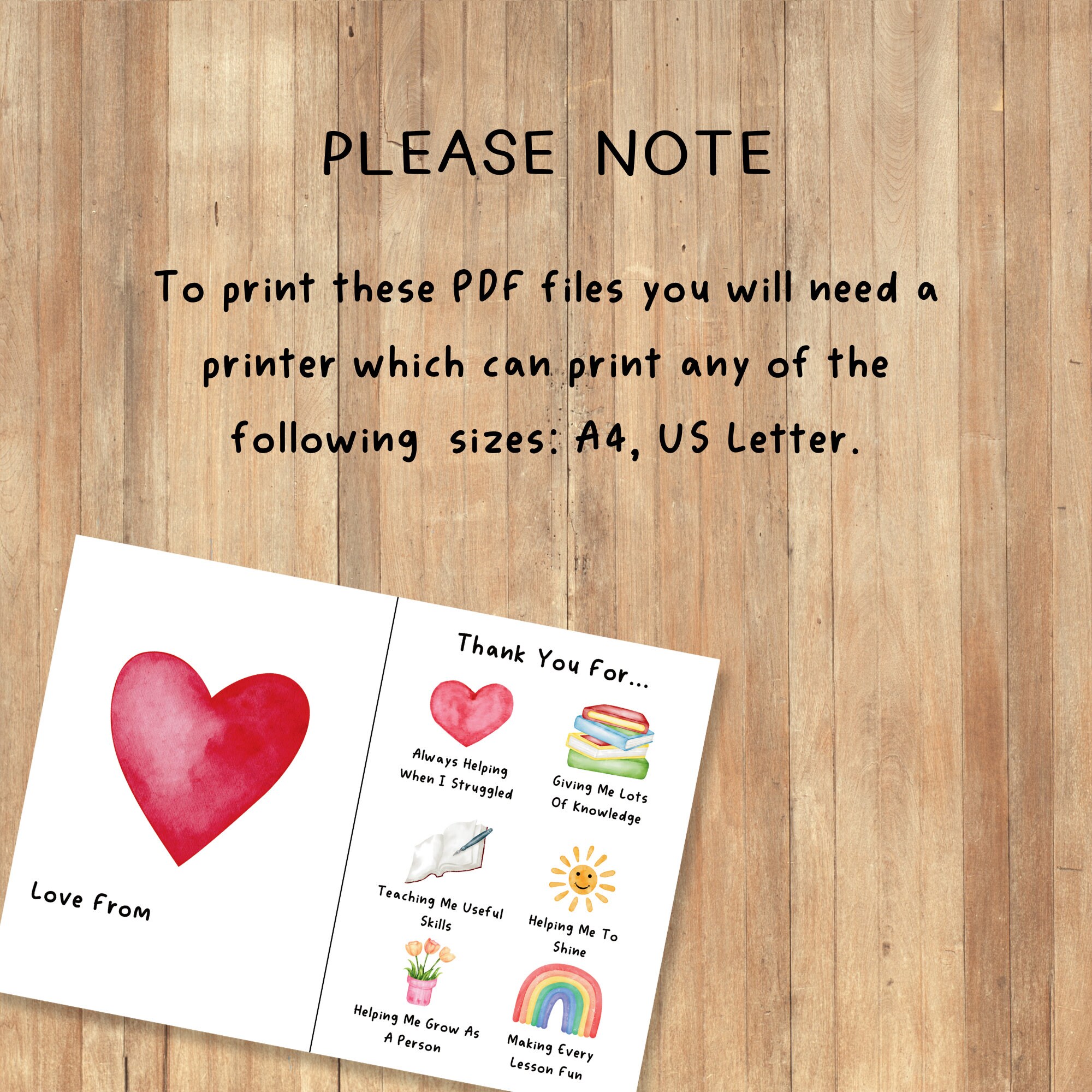 Printable Teacher Thank You Card, Printable Teacher Greeting Card ...