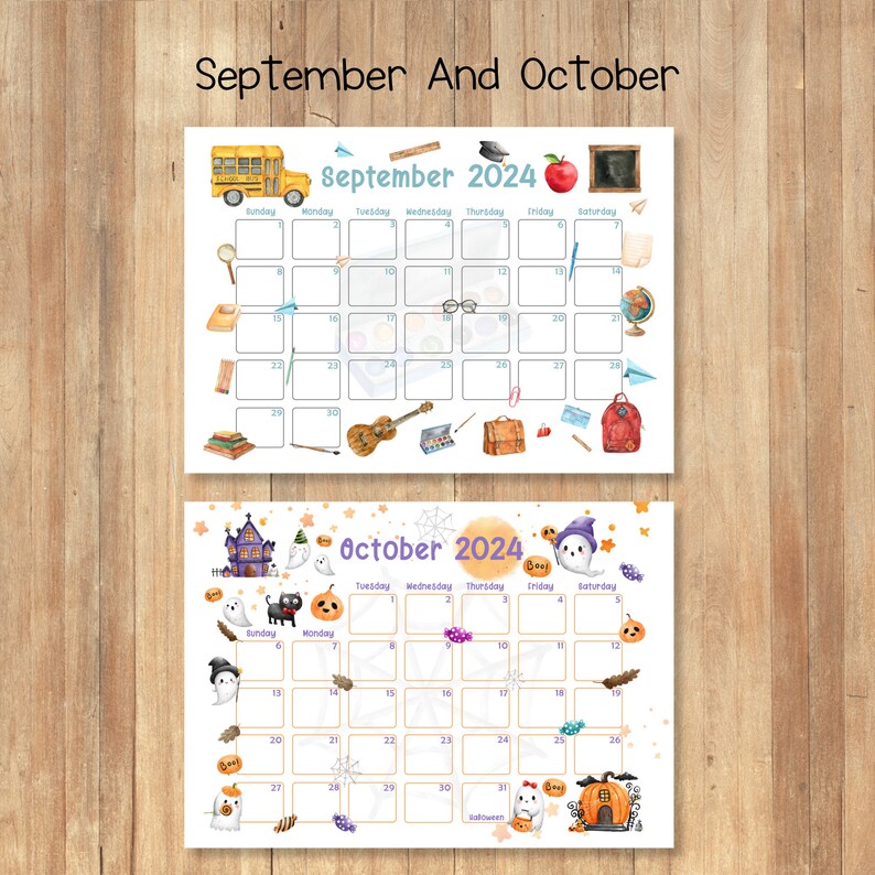 2024 Printable Calendars, Printable Kids Calendars, Watercolor ...