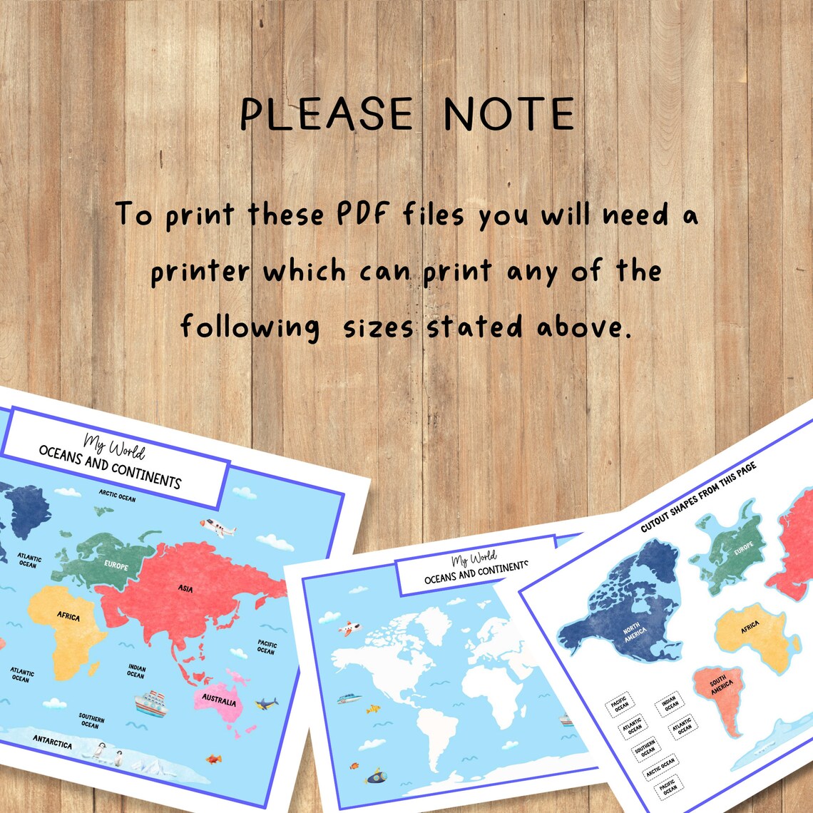 Oceans and Continents, Printable World Map, Pre School Learning Sheet ...