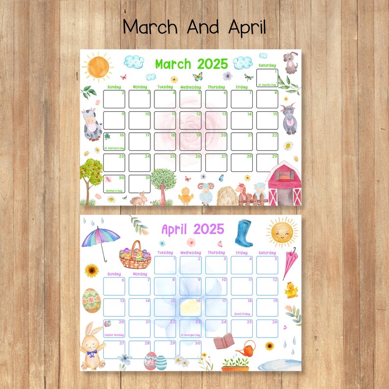 2025 Printable Calendars, Printable Kids Calendars, Watercolor ...