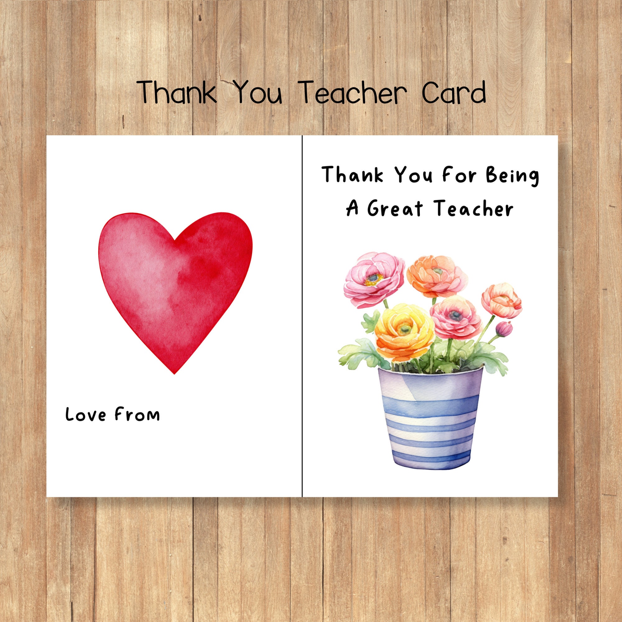 Printable Teacher Thank You Card, Printable Teacher Greeting Card ...