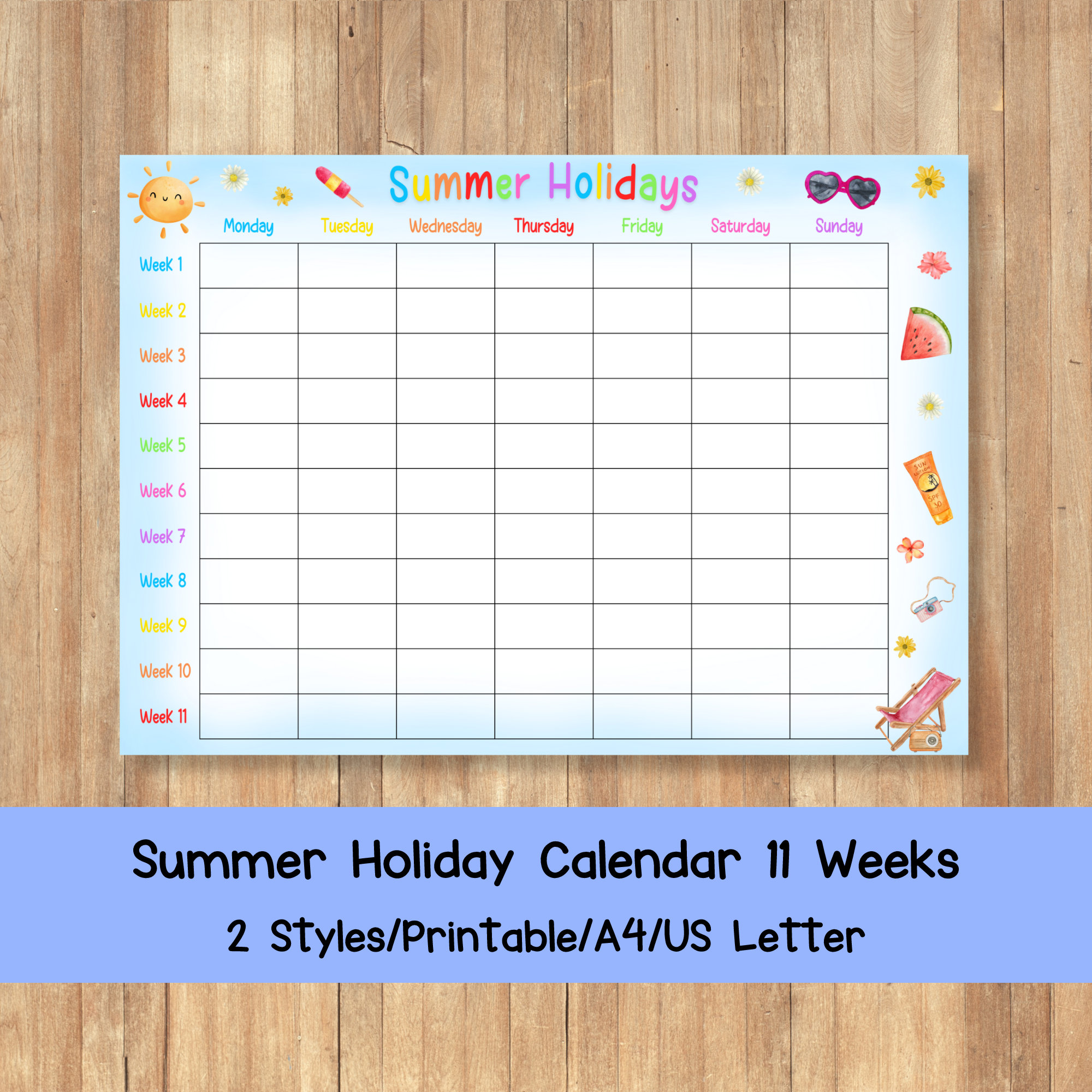 Printable Summer Holiday Planner, Kids Summer Holiday Calendar, Summer ...