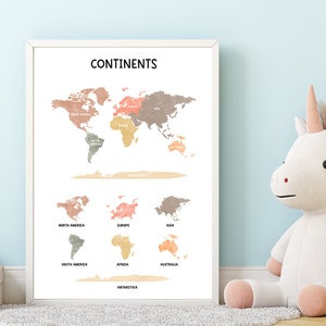 Continents Educational Poster, Kids Map Print, Kids Printables, School ...