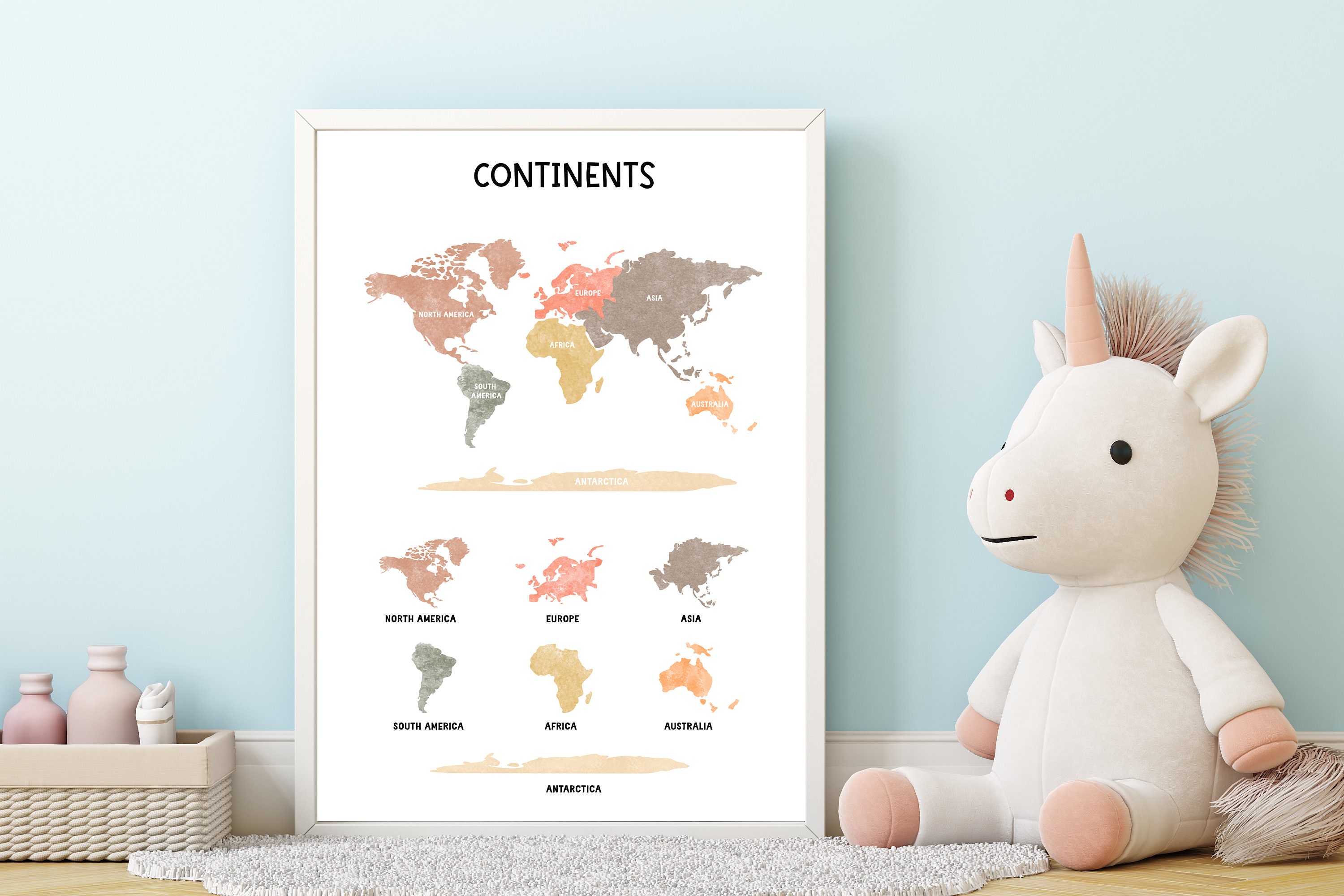 Continents Educational Poster Kids Map Print Kids - Etsy