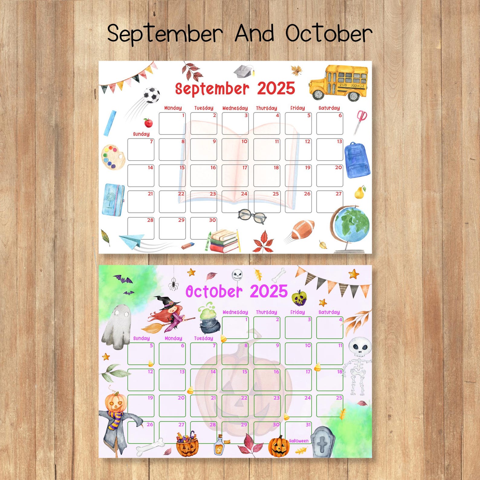 2025 Printable Calendars, Printable Kids Calendars, Watercolor ...