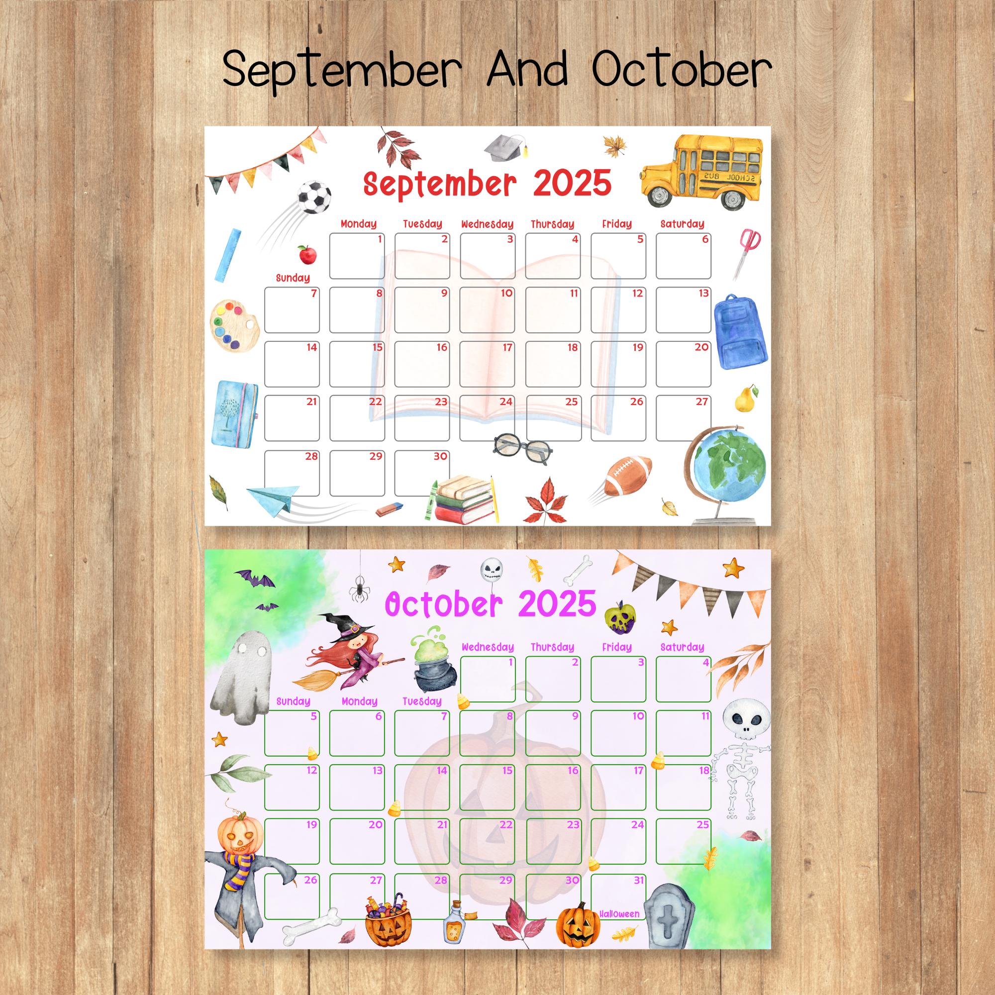 2025 Printable Calendars, Printable Kids Calendars, Watercolor ...