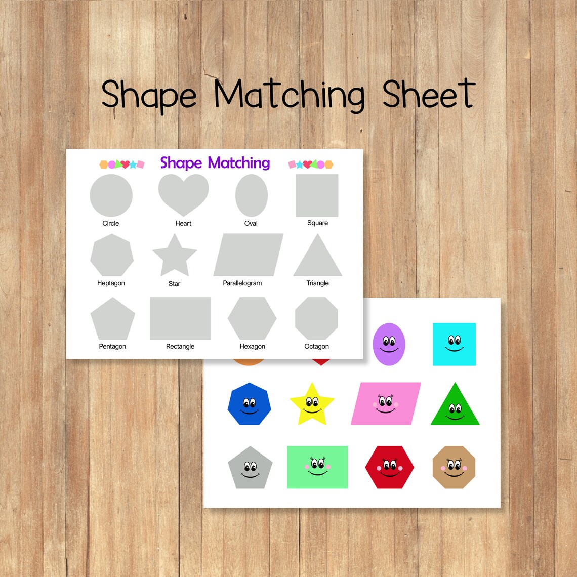 Shapes Matching Sheet Pre School Learning Sheet Children - Etsy