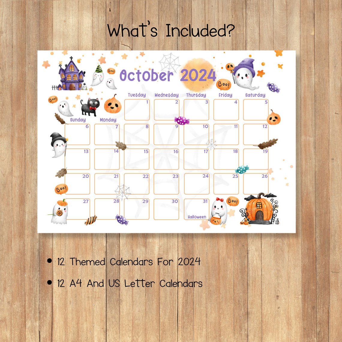 2024 Printable Calendars, Printable Kids Calendars, Watercolor ...