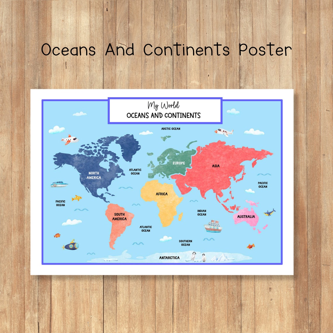 Oceans and Continents, Printable World Map, Pre School Learning Sheet ...