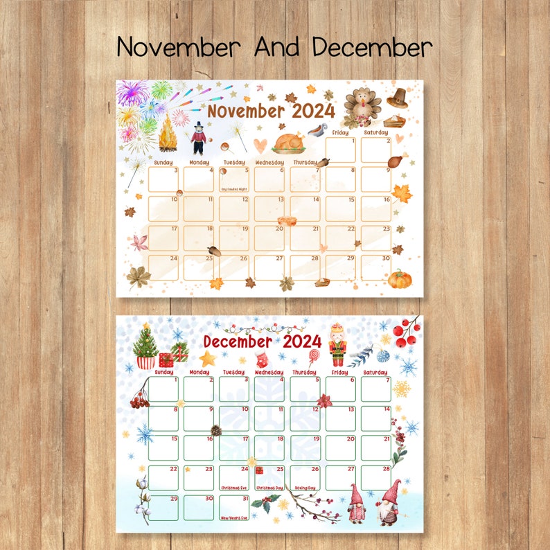 2024 Printable Calendars, Printable Kids Calendars, Watercolor ...