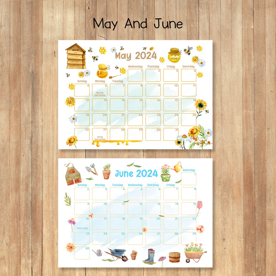2024 Printable Calendars, Printable Kids Calendars, Watercolor ...