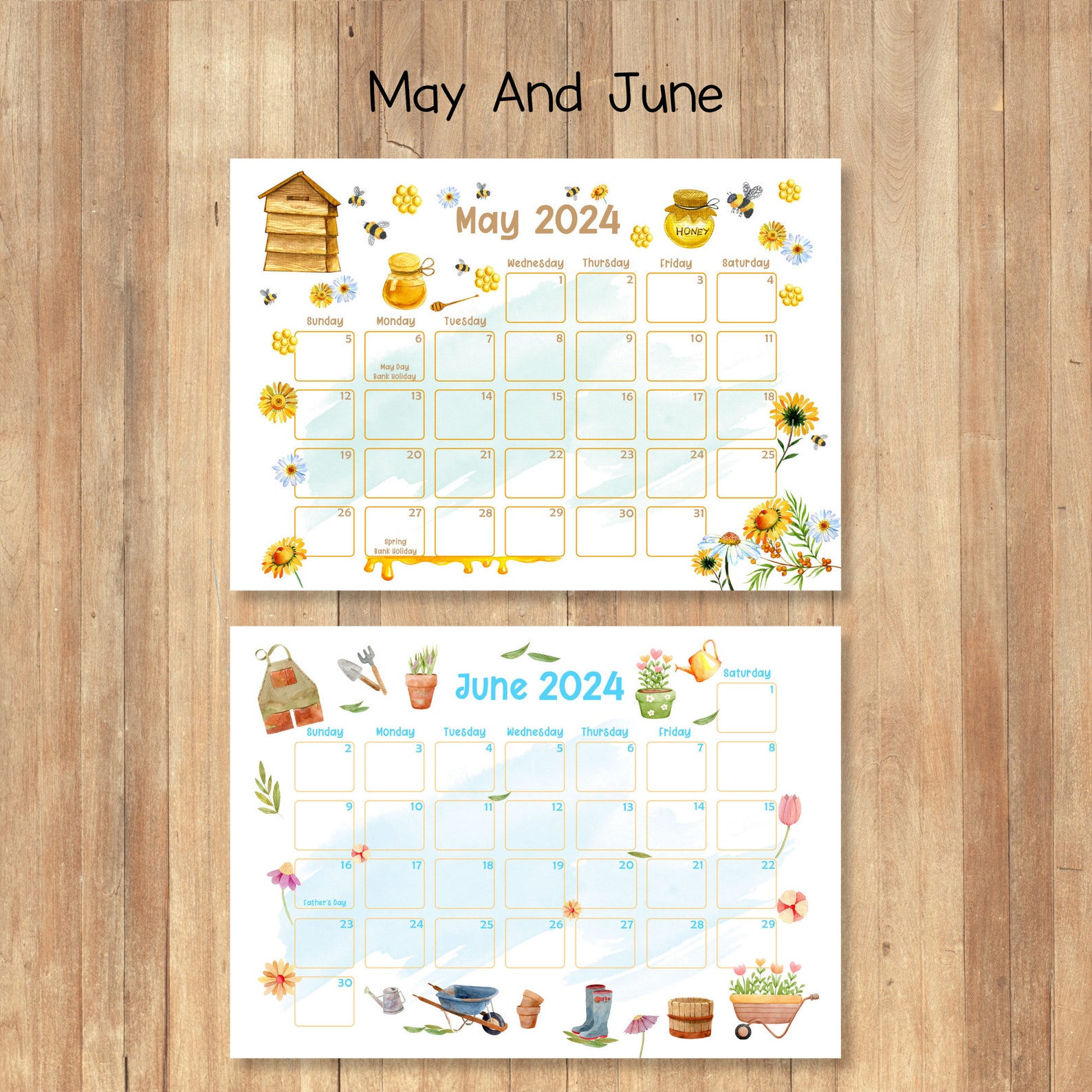 2024 Printable Calendars, Printable Kids Calendars, Watercolor ...