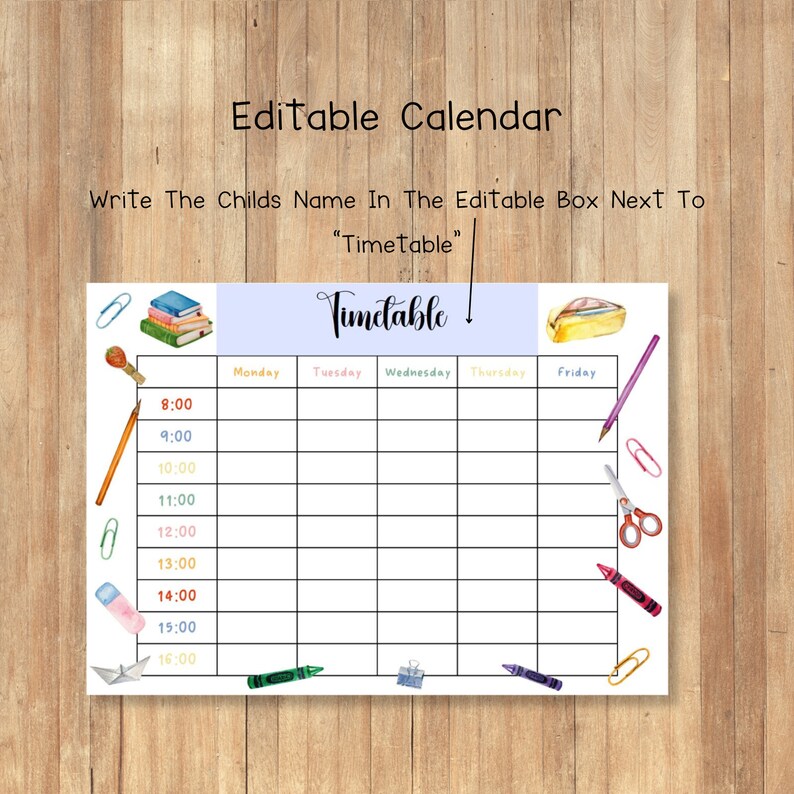 Back to School Timetable, Editable Kids Timetable, Elementary Kids ...