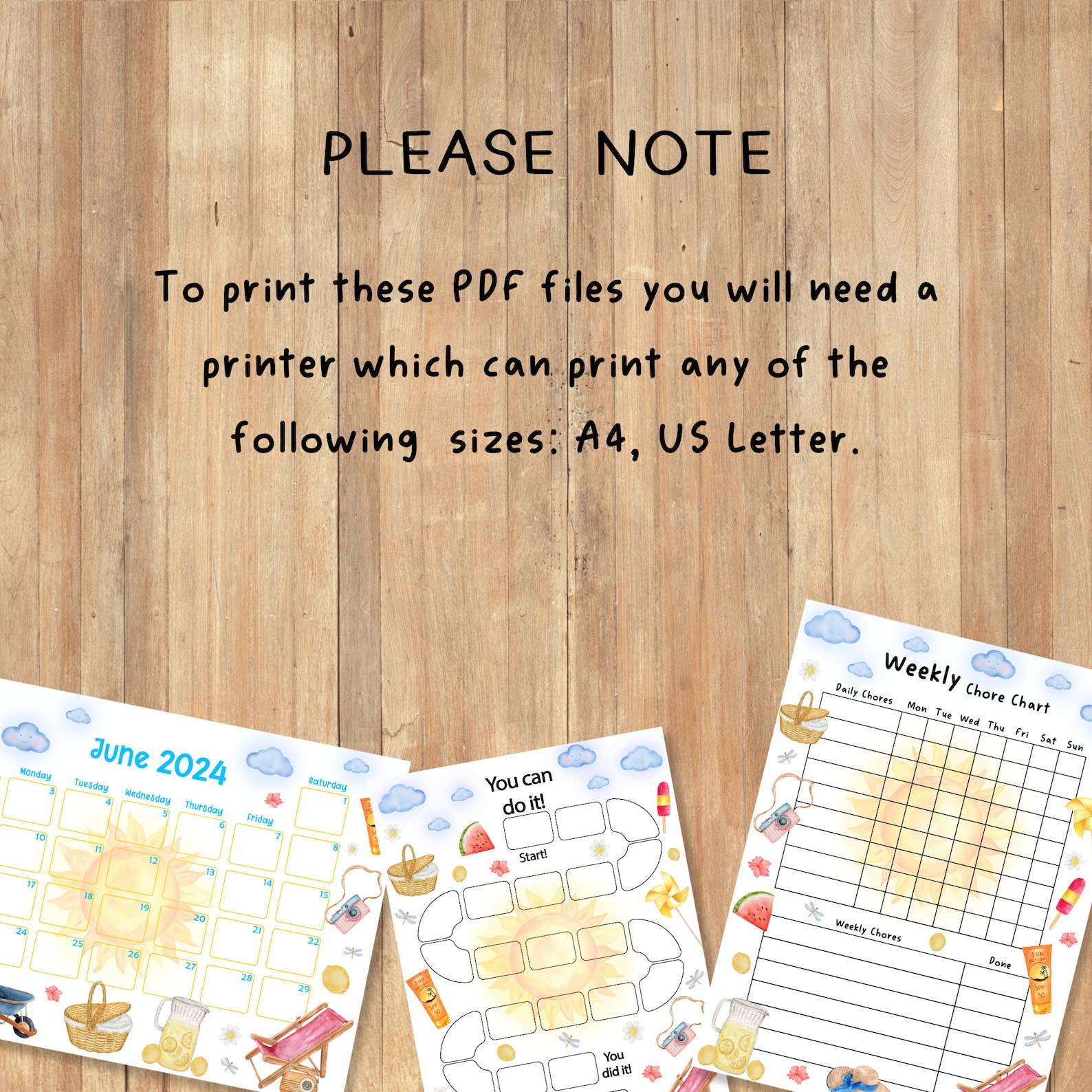 2024 June Printable Calendars, Printable Kids Calendar Pack, Watercolor ...