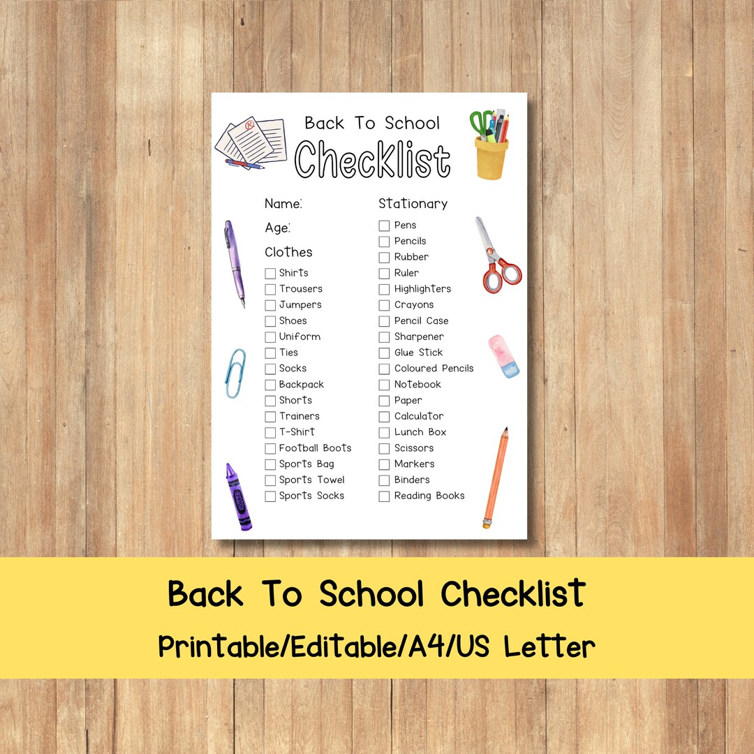 Printable Back to School Checklist, First and Last Day of School ...