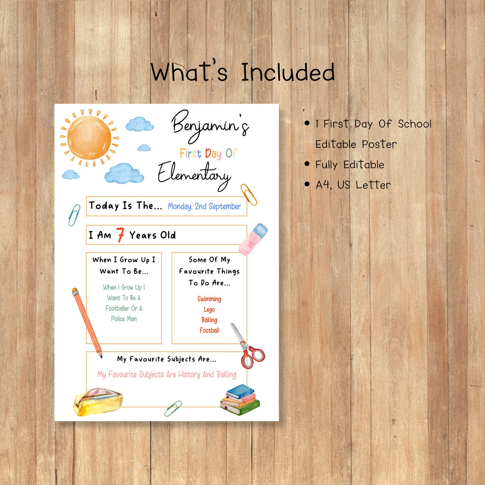 First Day of School Poster, Editable Back to School Sign, Elementary ...
