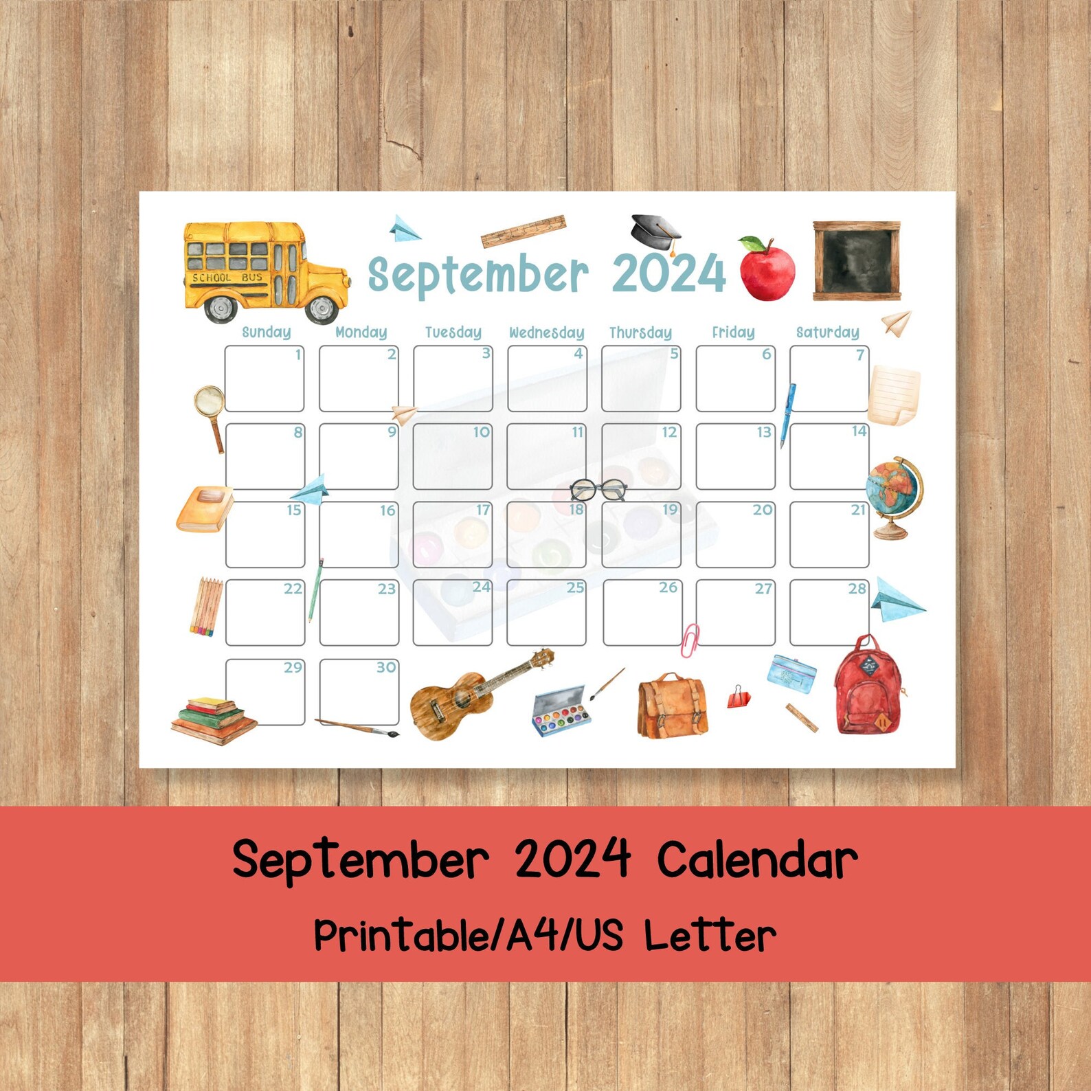Printable September 2024 Calendar, Editable 2024 Calendar, Kids Spring ...