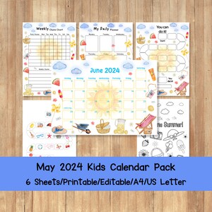 2024 June Printable Calendars, Printable Kids Calendar Pack, Watercolor ...