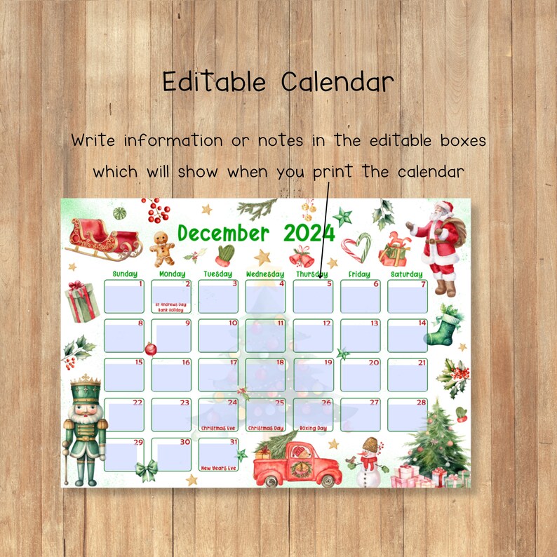 Printable December 2024 Calendar, Watercolour 2024 Calendar, Kids ...