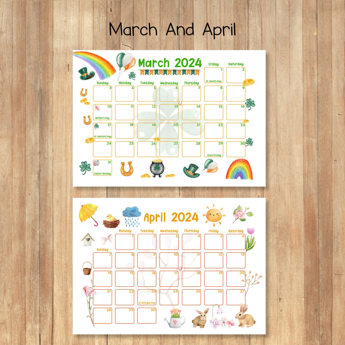 2024 Printable Calendars, Printable Kids Calendars, Watercolor ...