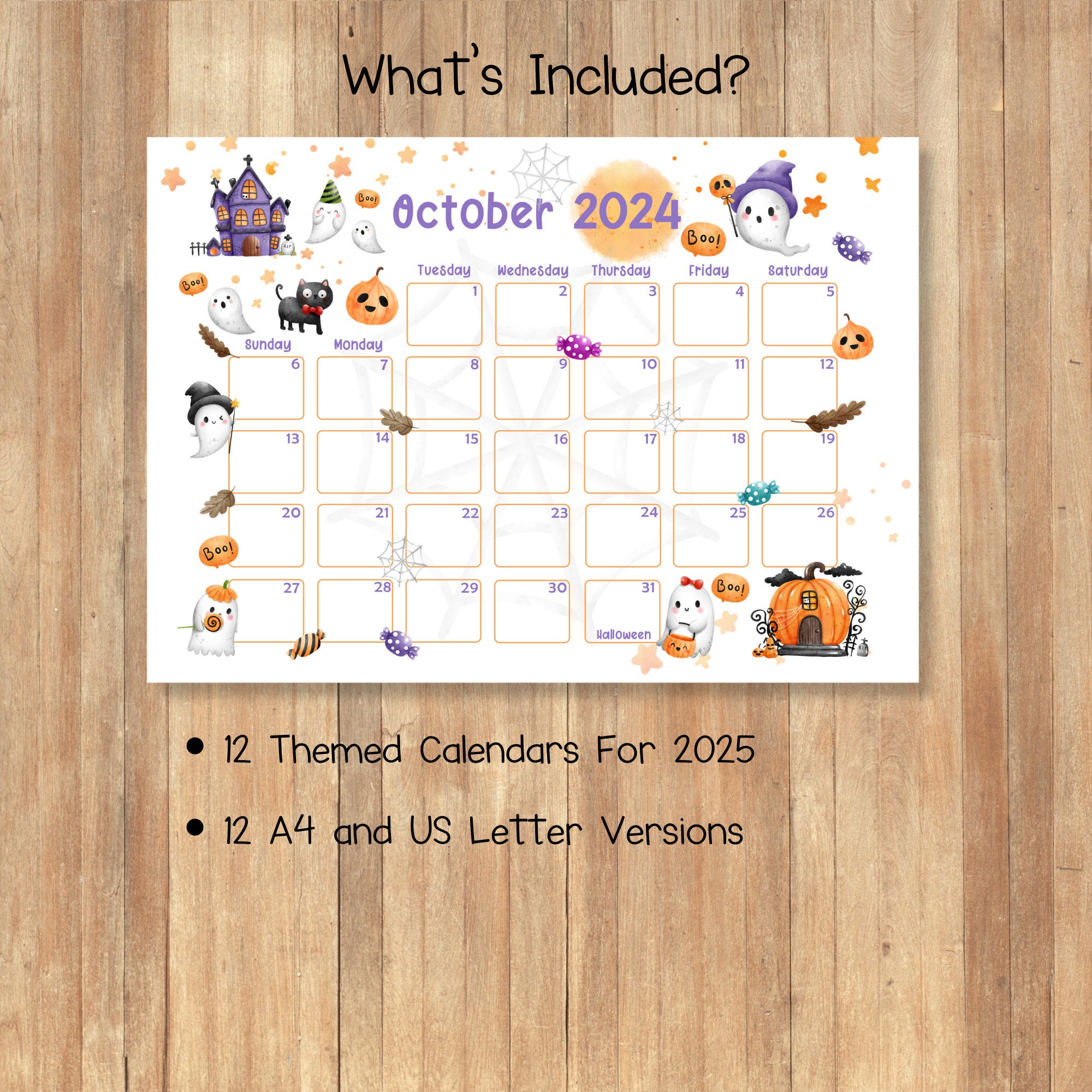 2025 Printable Calendars, Printable Kids Calendars, Watercolor ...