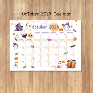 Printable October 2024 Calendar, Watercolour 2024 Calendar, Kids Spring ...