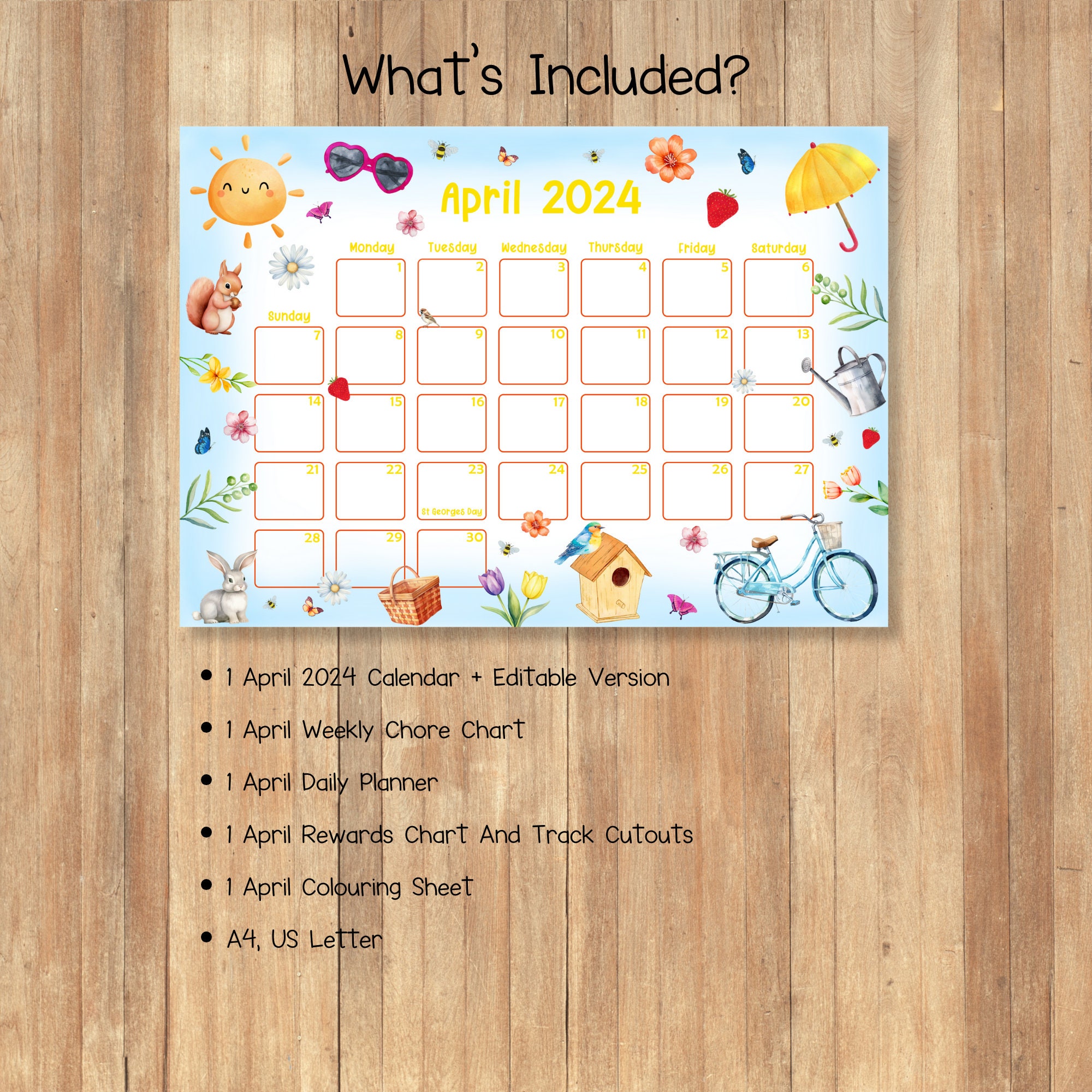 2024 April Printable Calendars, Printable Kids Calendar Pack ...