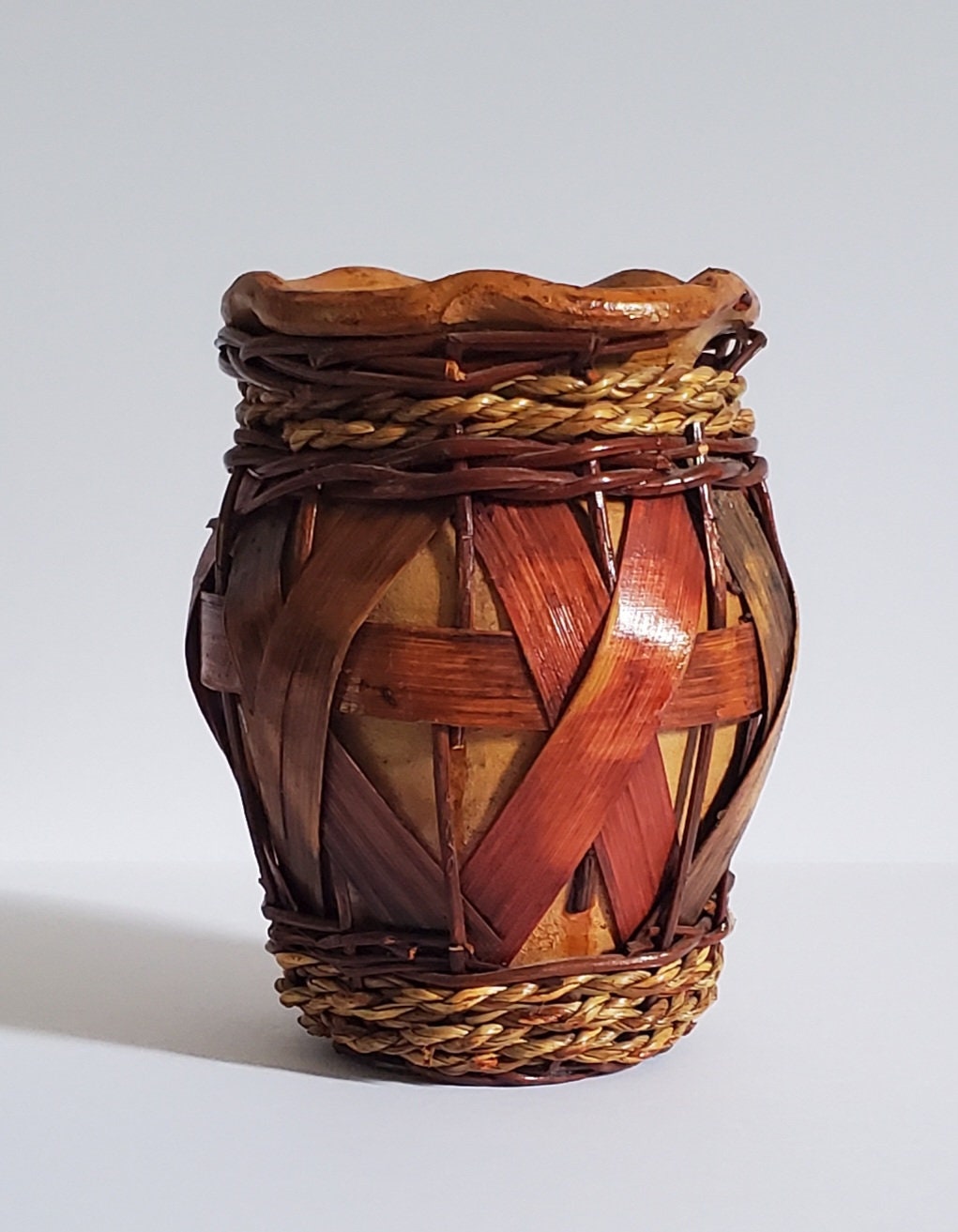 Vintage Wicker Rattan Wrapped Clay Vase/pot - Etsy