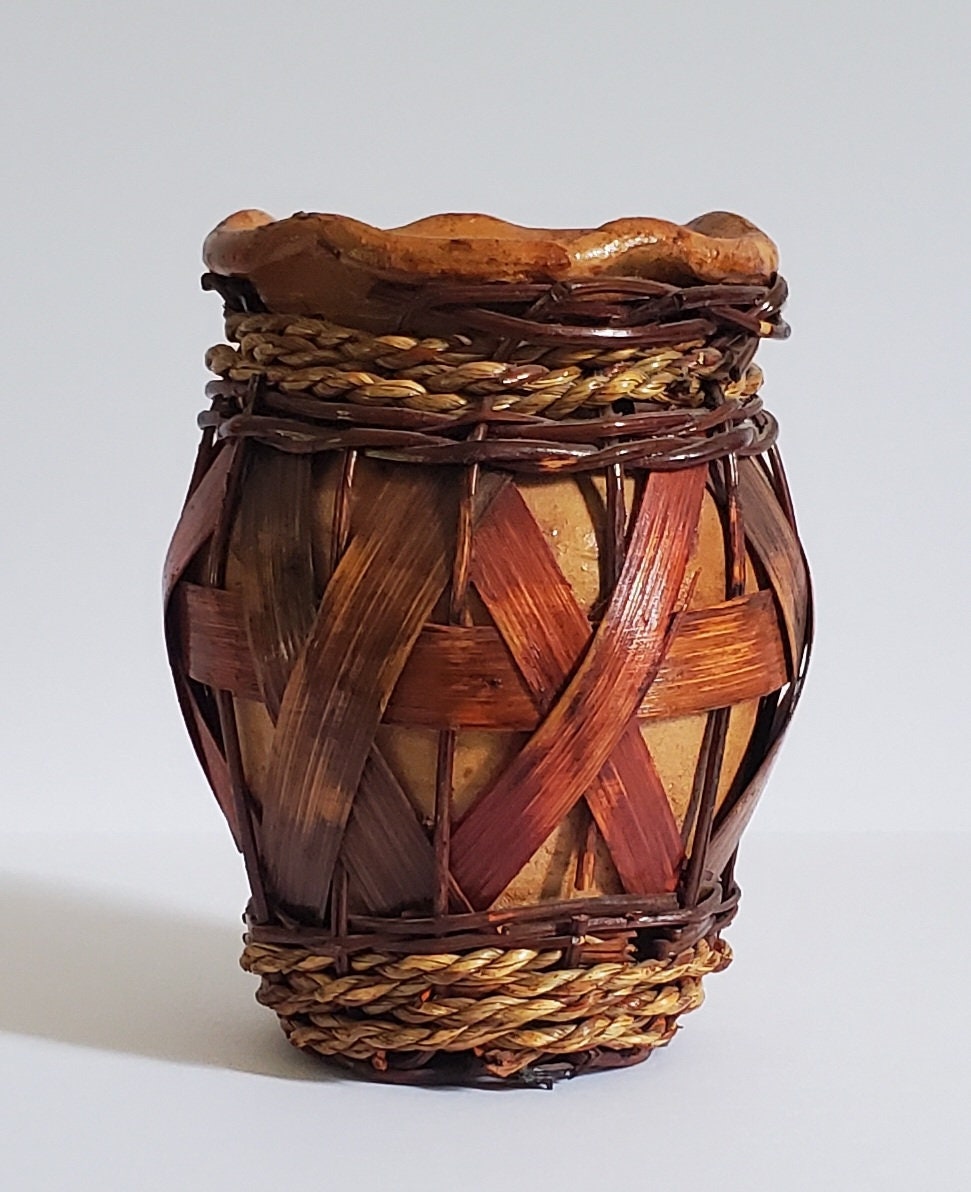 Vintage Wicker Rattan Wrapped Clay Vase/pot - Etsy