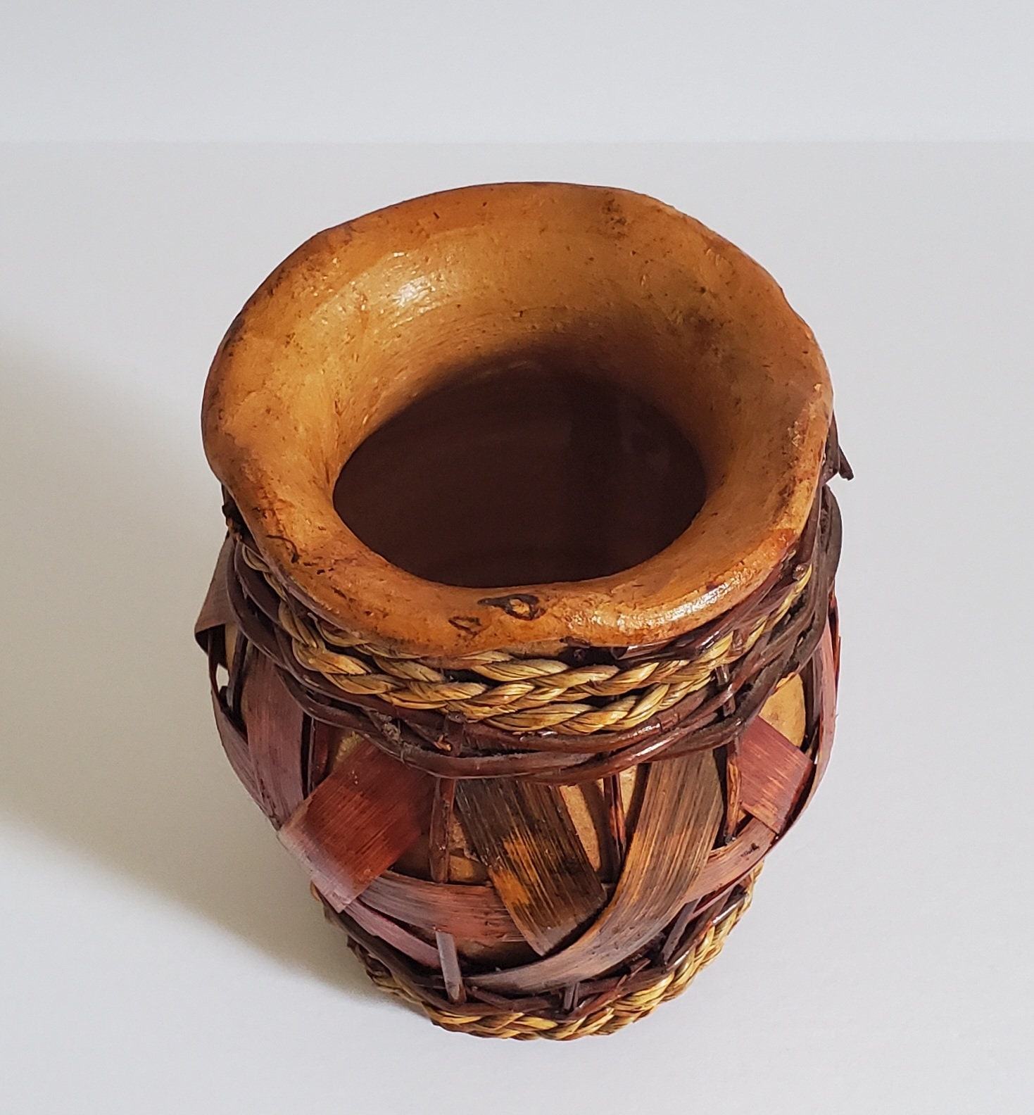 Vintage Wicker Rattan Wrapped Clay Vase/pot - Etsy