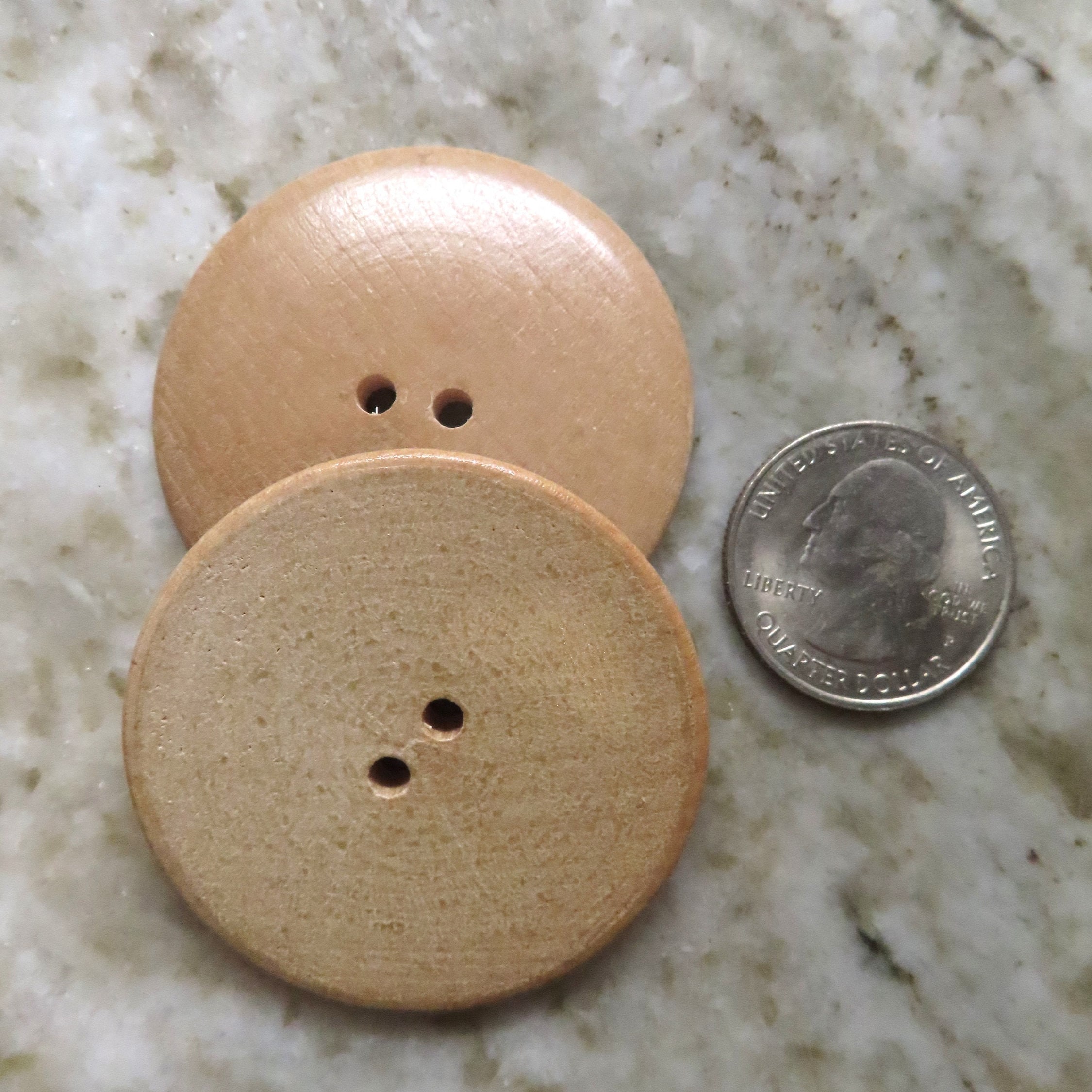Wood Button 1.75, Round Natural Wood Button, Vintage Wood Button, Two ...