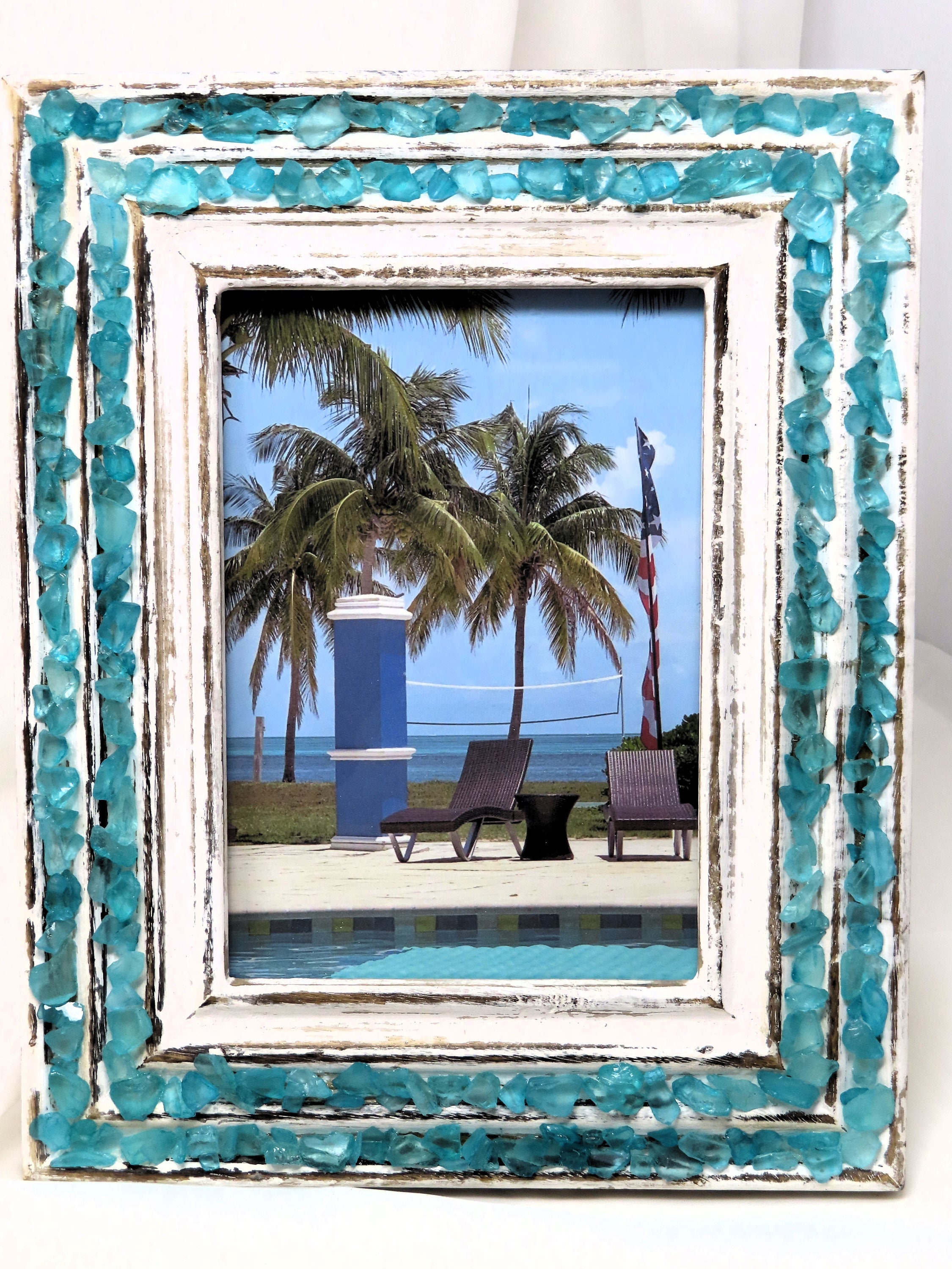 Tropical Frame, White Picture Frame, Nautical Frame, Distressed White ...