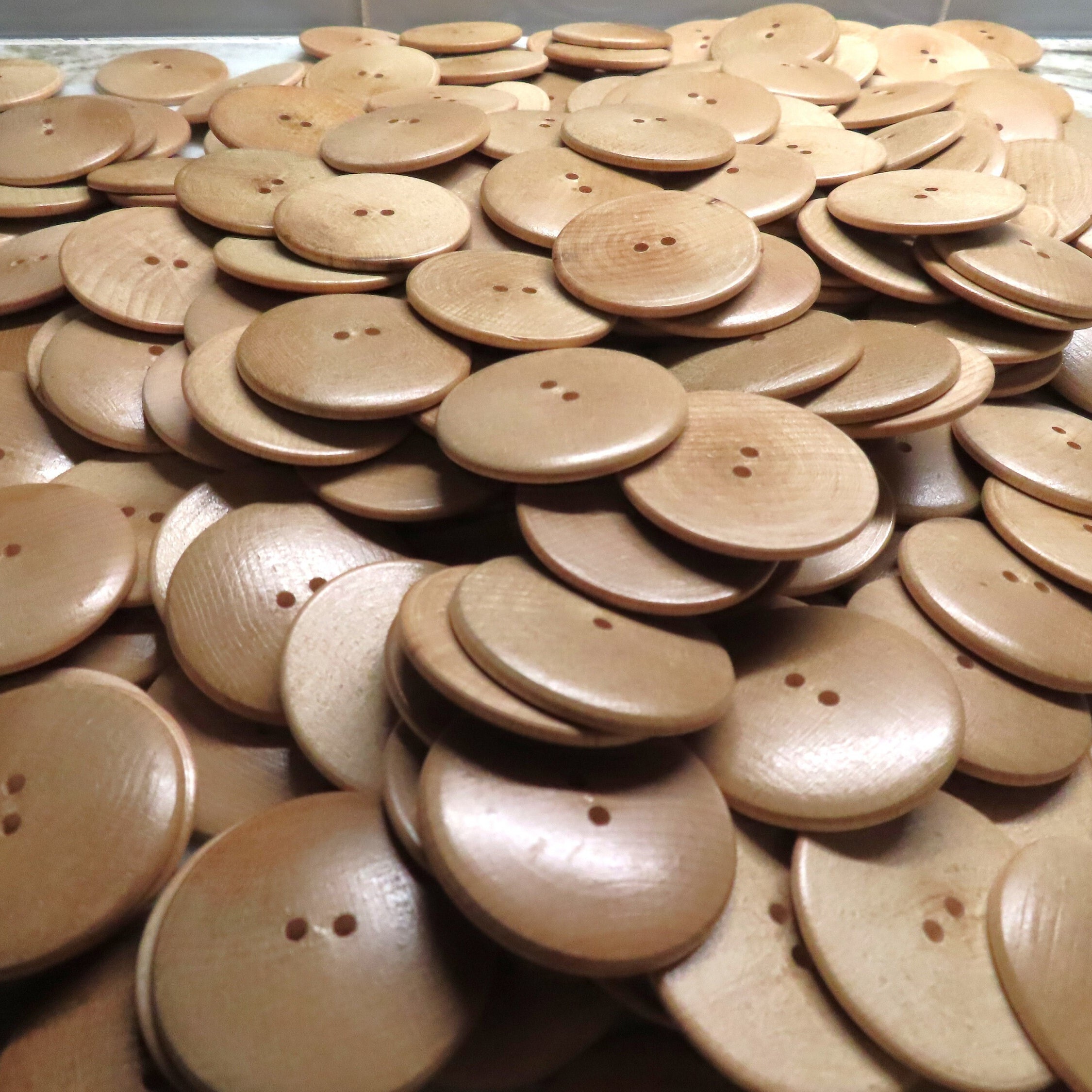 Wood Button 1.75, Round Natural Wood Button, Vintage Wood Button, Two ...