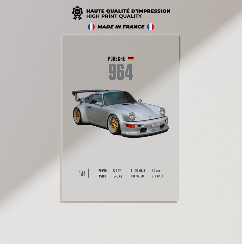 Car Poster Porsche 964, Car Poster Print, Classic Car Wall Art ...
