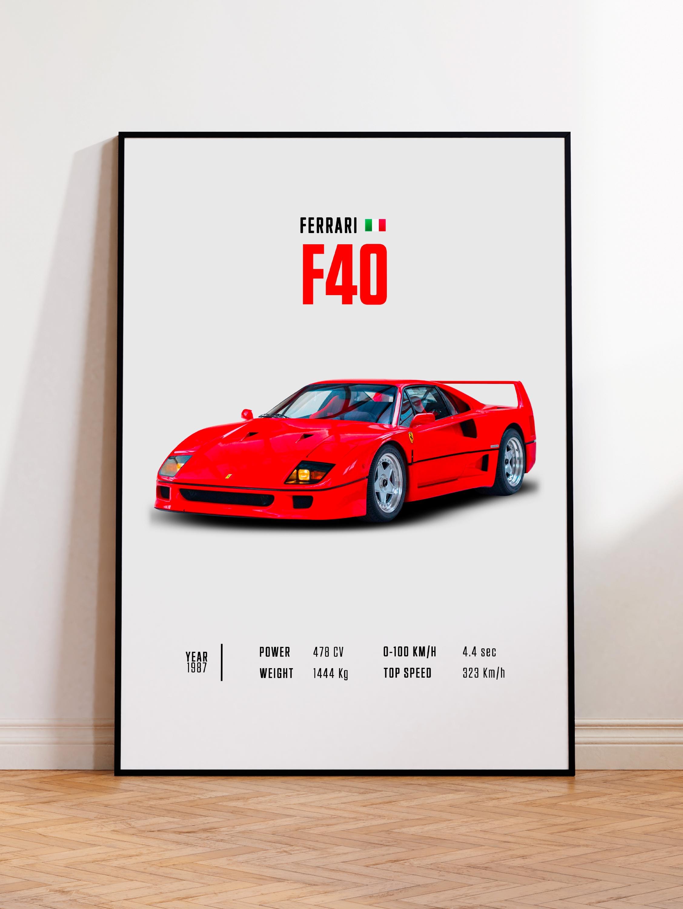 Car Poster Ferrari F40, Car Poster Print, Classic Car Wall Art ...