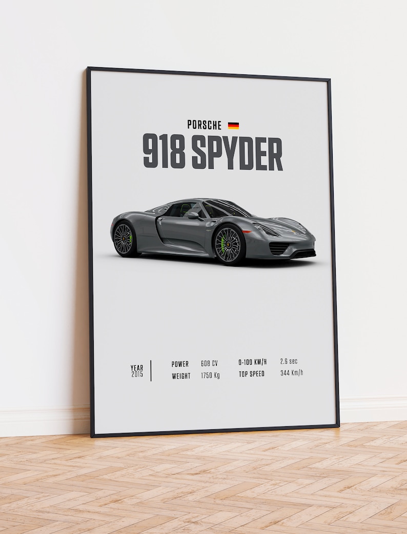 Car Poster Porsche 918 Spyder, car poster print, classic car wall art ...
